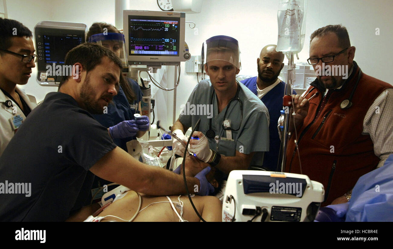 CODE BLACK, from left: Danny Cheng, M.D., Dave Pomeranz, M.D. (beard ...