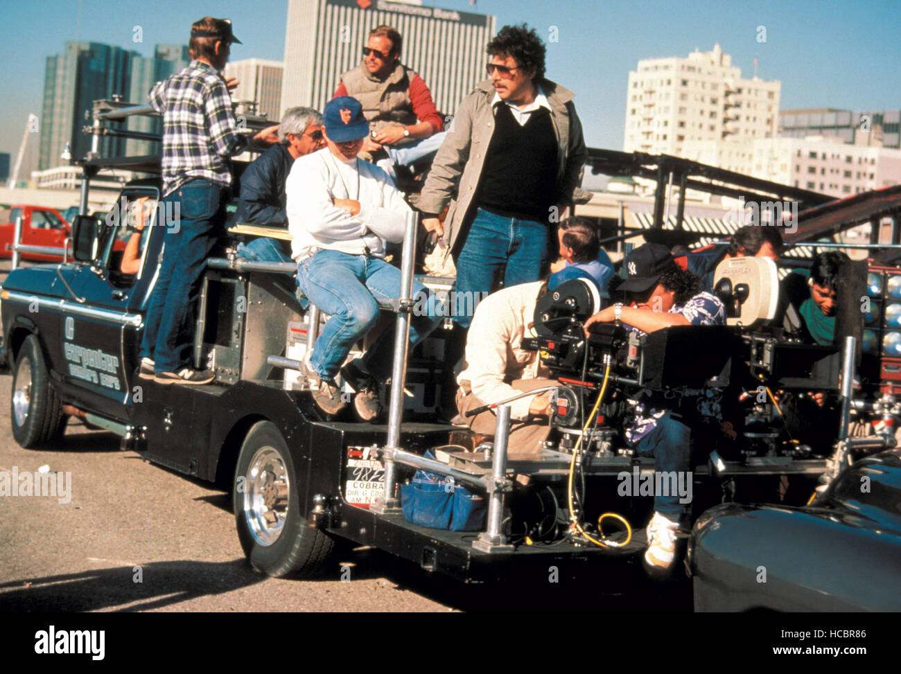 COBRA, director George Pan Cosmatos (with mustache) on set, 1986, (c ...