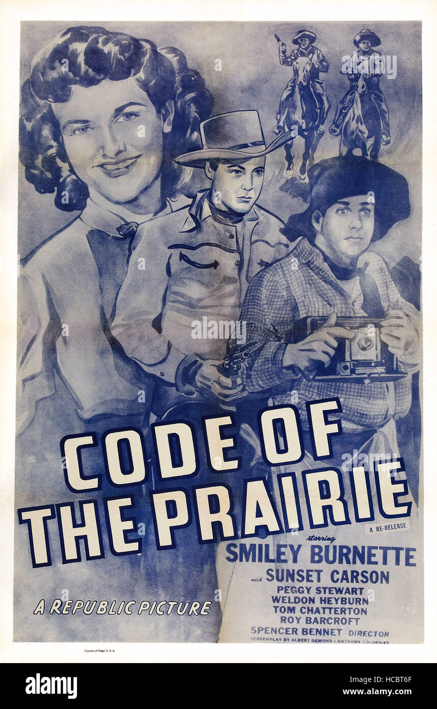 CODE OF THE PRAIRIE, US poster art, from left: Peggy Stewart, Sunset ...