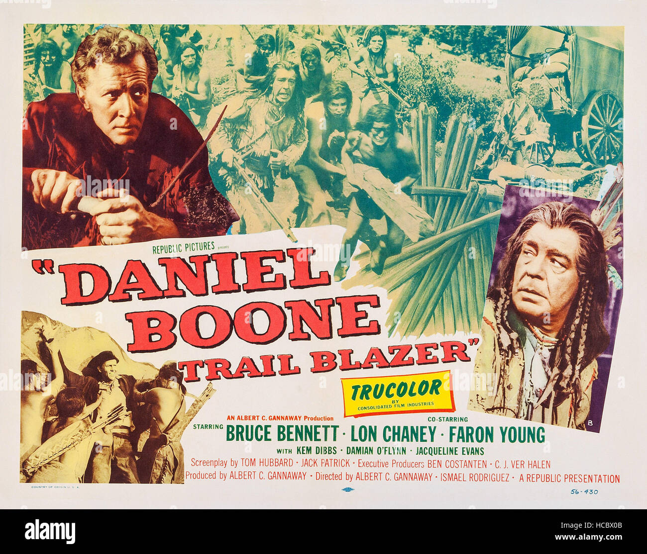 DANIEL BOONE, TRAIL BLAZER, top left: Bruce Bennett, center: Lon Chaney ...