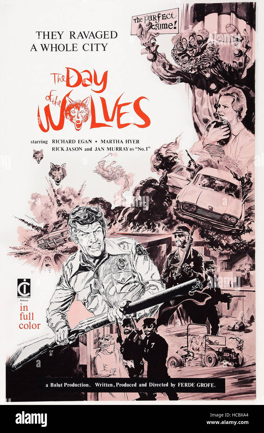DAY OF THE WOLVES, poster art, bottom : Richard Egan, 1971 Stock Photo ...