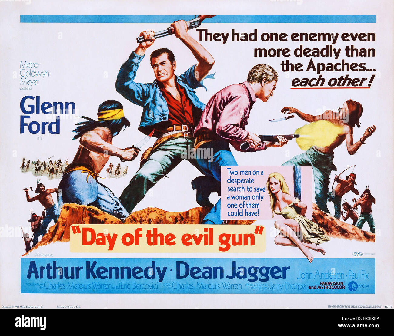 DAY OF THE EVIL GUN, US lobbycard, Glenn Ford, (center), 1968 Stock ...
