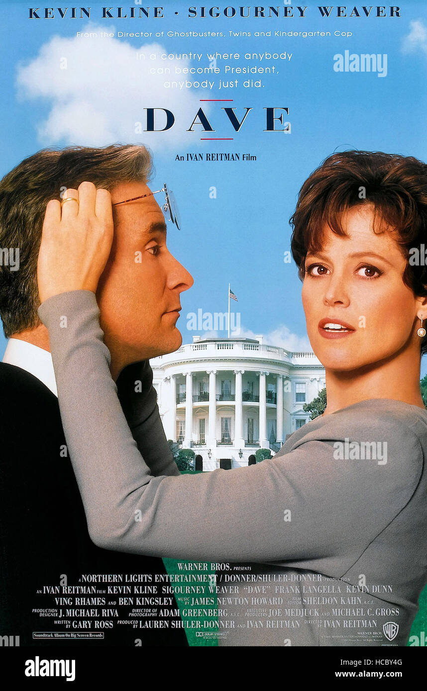 DAVE, US poster art, from left: Kevin Kline, Sigourney Weaver, 1993 ...