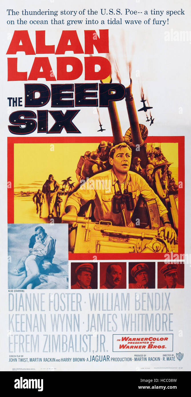 THE DEEP SIX, US poster, Alan Ladd (top), bottom from left: Dianne ...