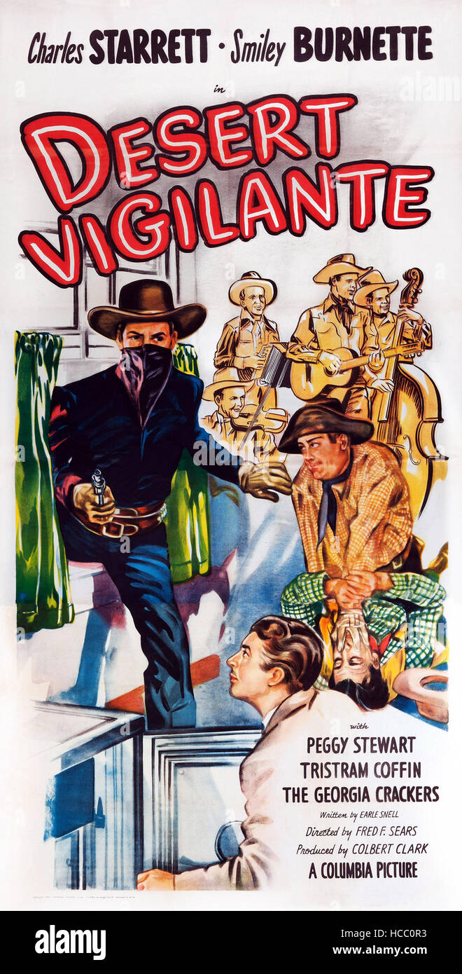 DESERT VIGILANTE, US poster art, from left: Charles Starrett, Smiley ...