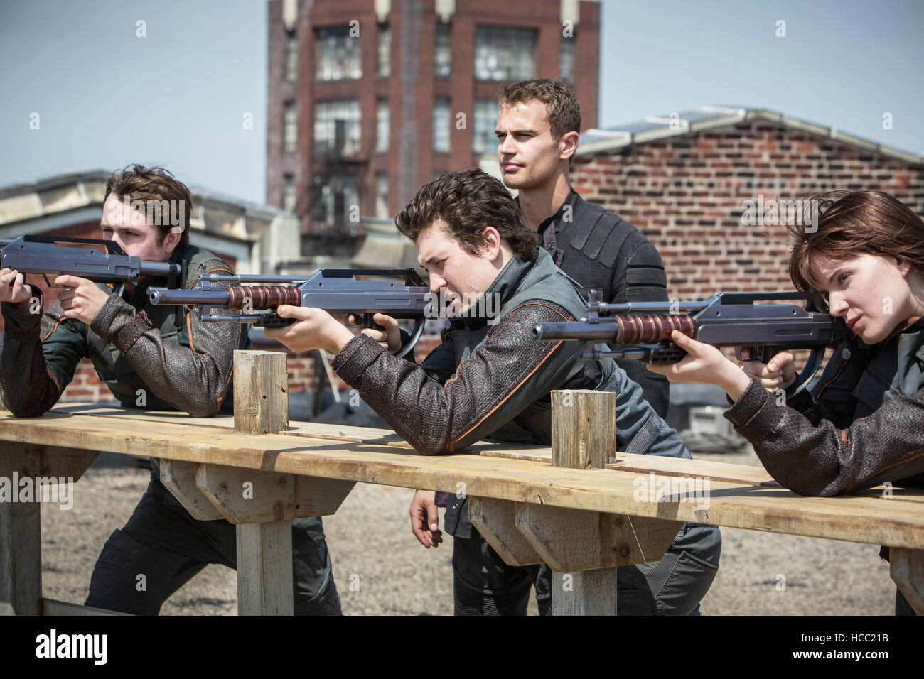 DIVERGENT, from left: Christian Madsen, Miles Teller, Theo James, Amy ...