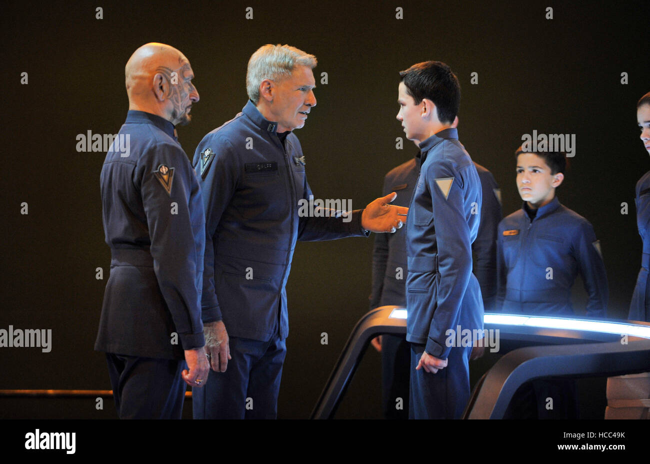 ENDER'S GAME, from left: Ben Kingsley, Harrison Ford, Asa Butterfield ...