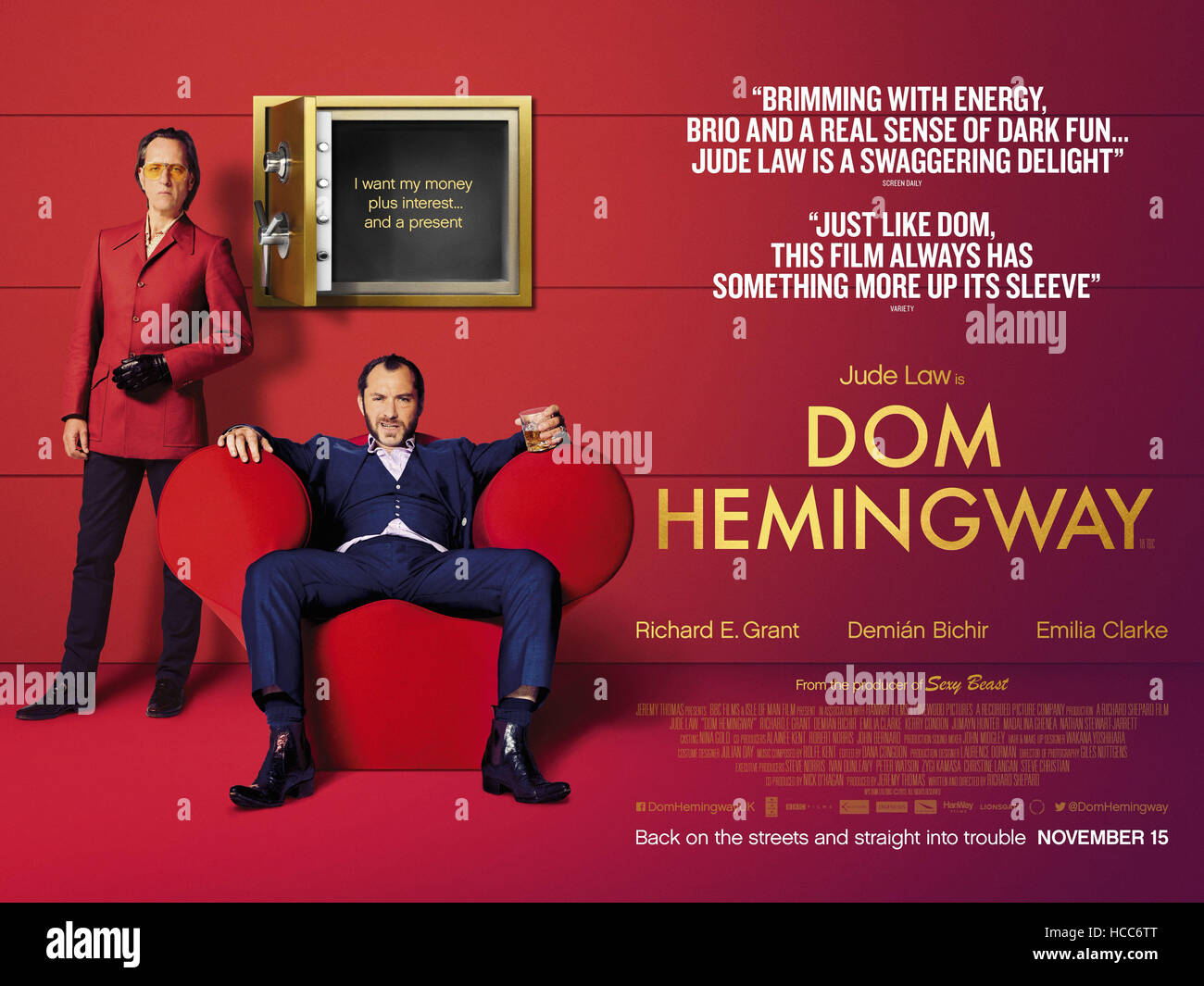 DOM HEMINGWAY, British poster art, from left: Richard E. Grant, Jude ...