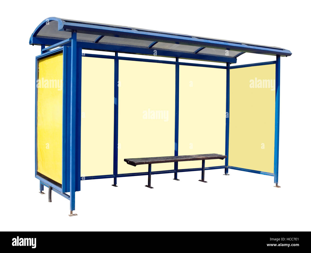 The forgotten empty mass production bus-stop in the sleepy summer small ...