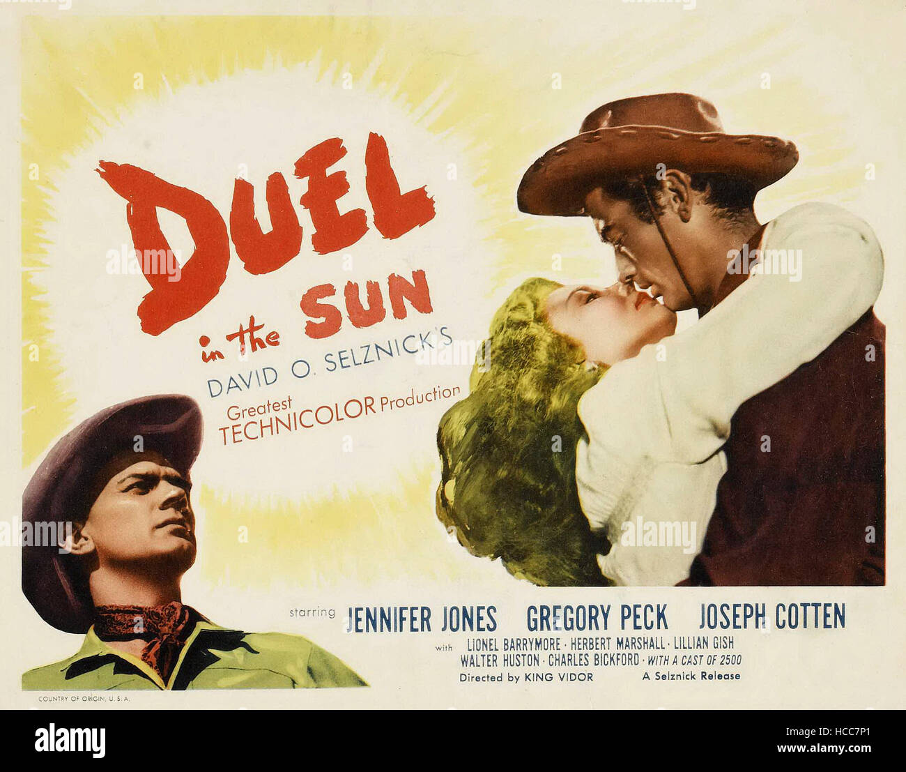DUEL IN THE SUN, from left: Joseph Cotten, Jennifer Jones, Gregory Peck ...
