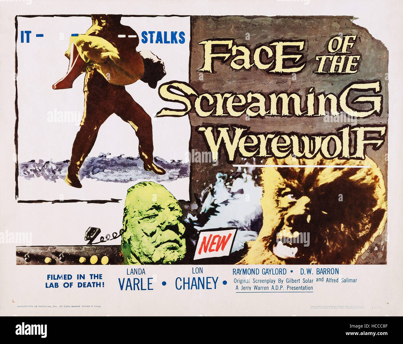 FACE OF THE SCREAMING WEREWOLF, bottom right: Lon Chaney Jr., on title ...