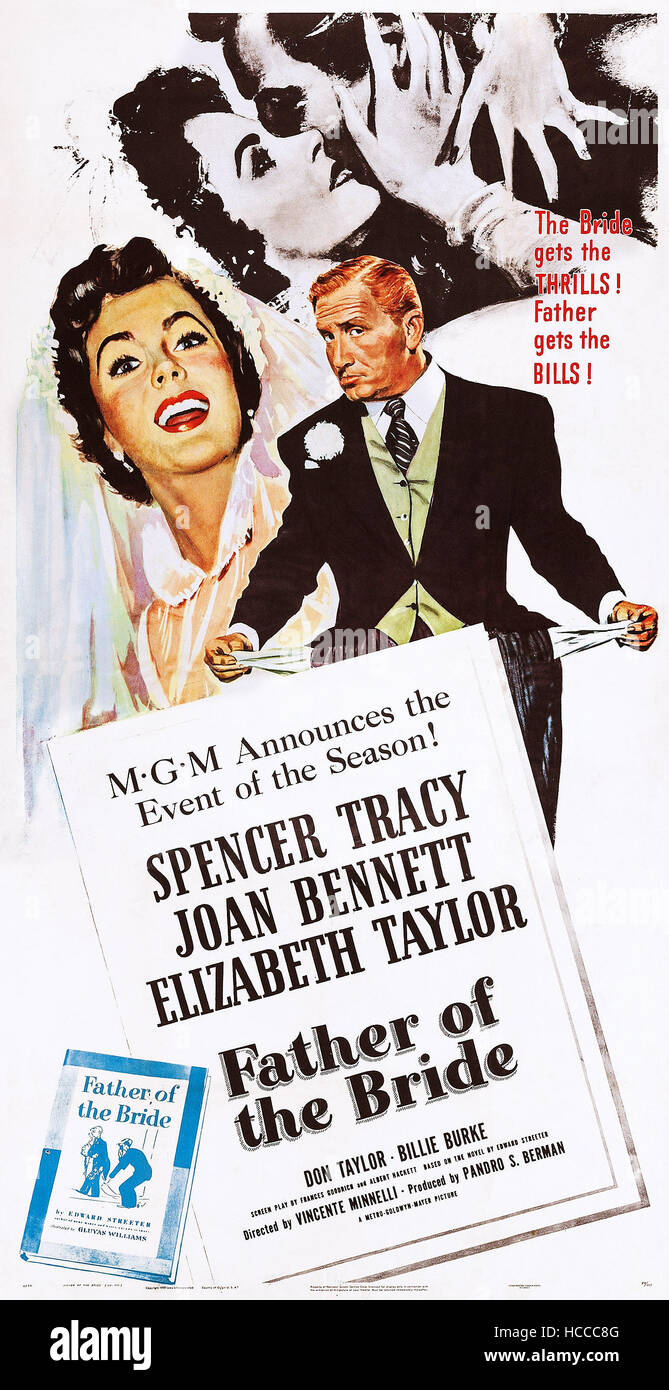 FATHER OF THE BRIDE, l-r: Elizabeth Taylor, Spencer Tracy on poster art ...