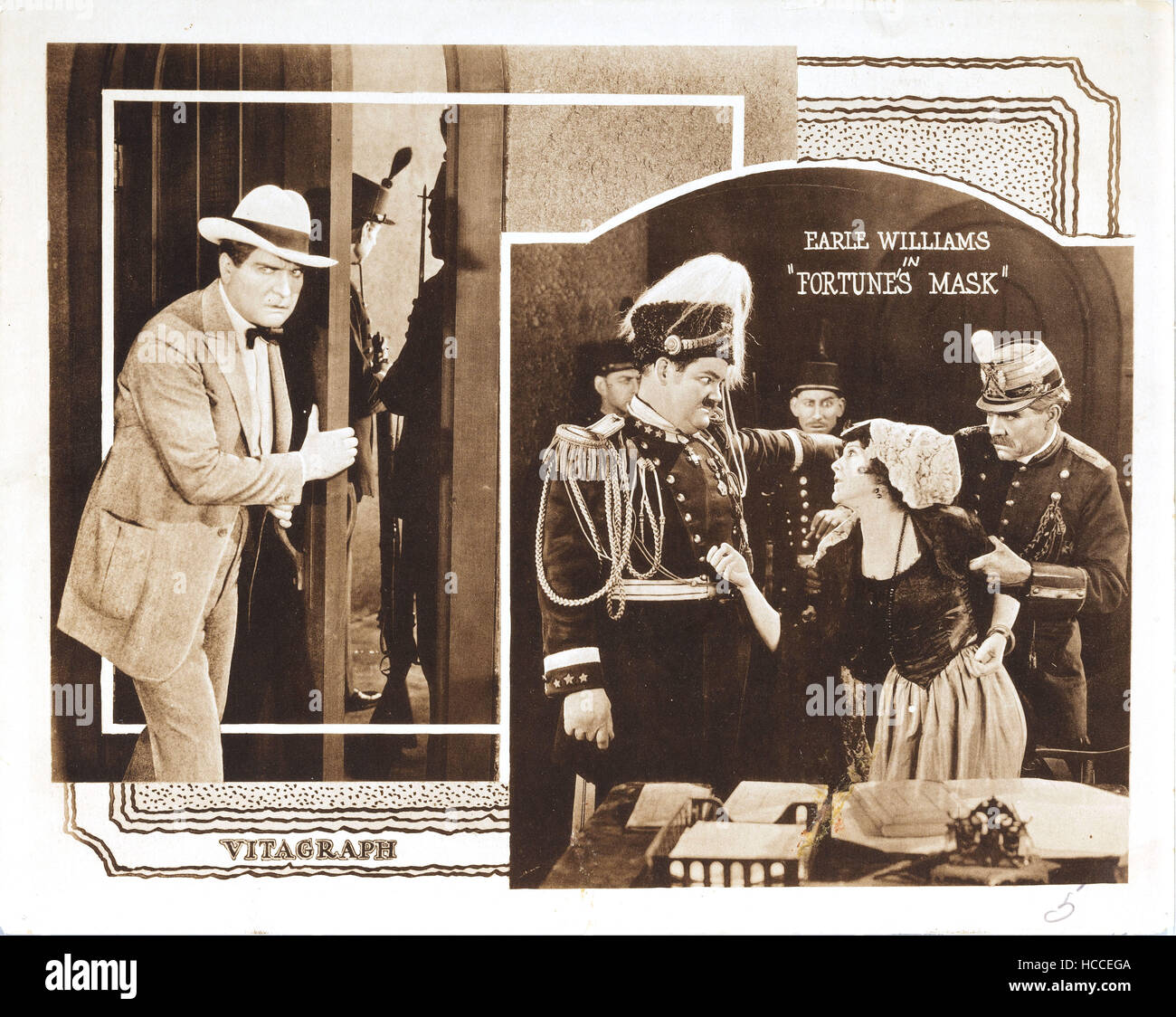 FORTUNE'S MASK, lobbycard, from left: Earle Williams, Oliver Hardy ...