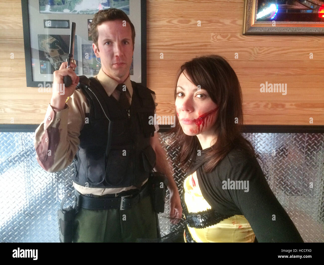 THE FUNHOUSE MASSACRE, from left: Ben Begley, Renee Dorian, on set ...
