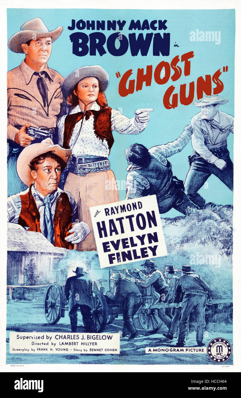 GHOST GUNS, US poster art, from top left: Johnny Mack Brown, Evelyn ...