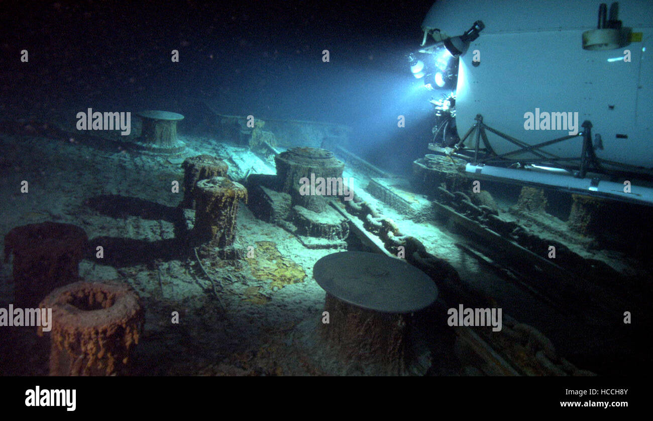 GHOSTS OF THE ABYSS, MIR submersible illuminates a portion of the deck ...