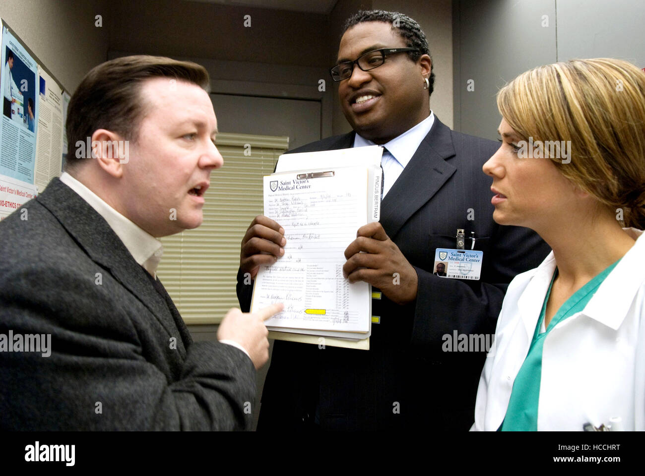 GHOST TOWN, from left: Ricky Gervais, Michael-Leon Wooley, Kristen Wiig ...