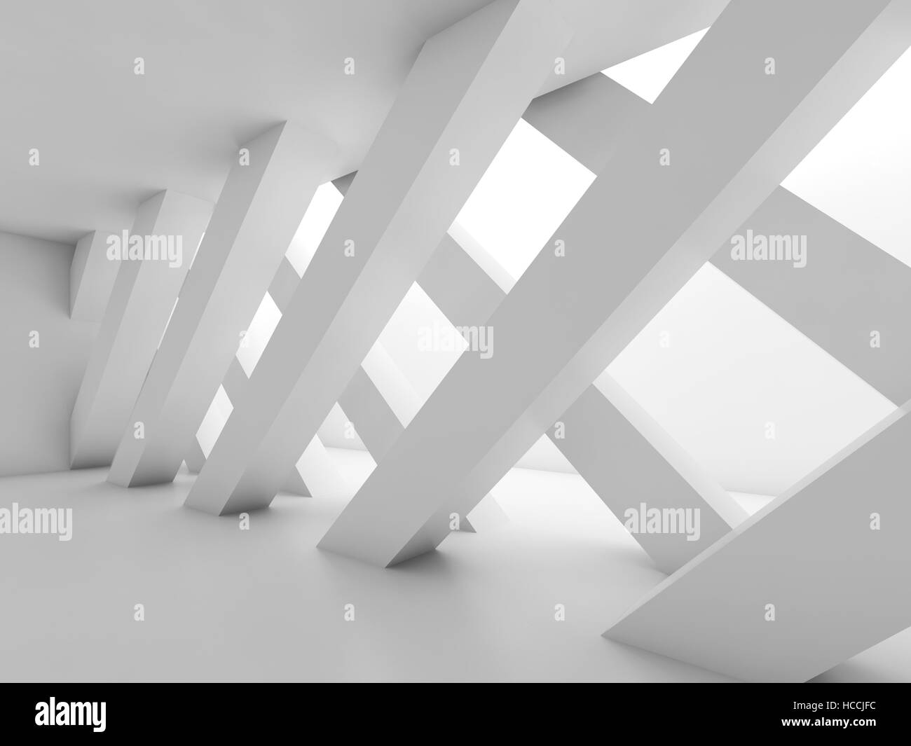 Abstract empty room with partition made of diagonal girders, blank ...