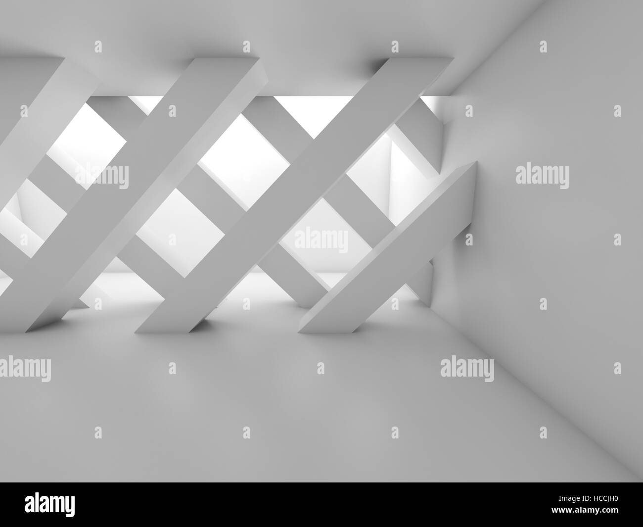 Abstract empty room with partition made of diagonal girders, blank ...