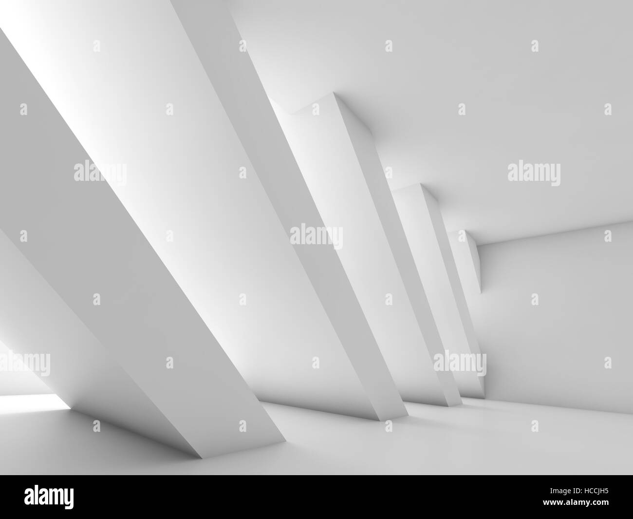 Abstract empty room. Diagonal columns in a row, blank white interior ...