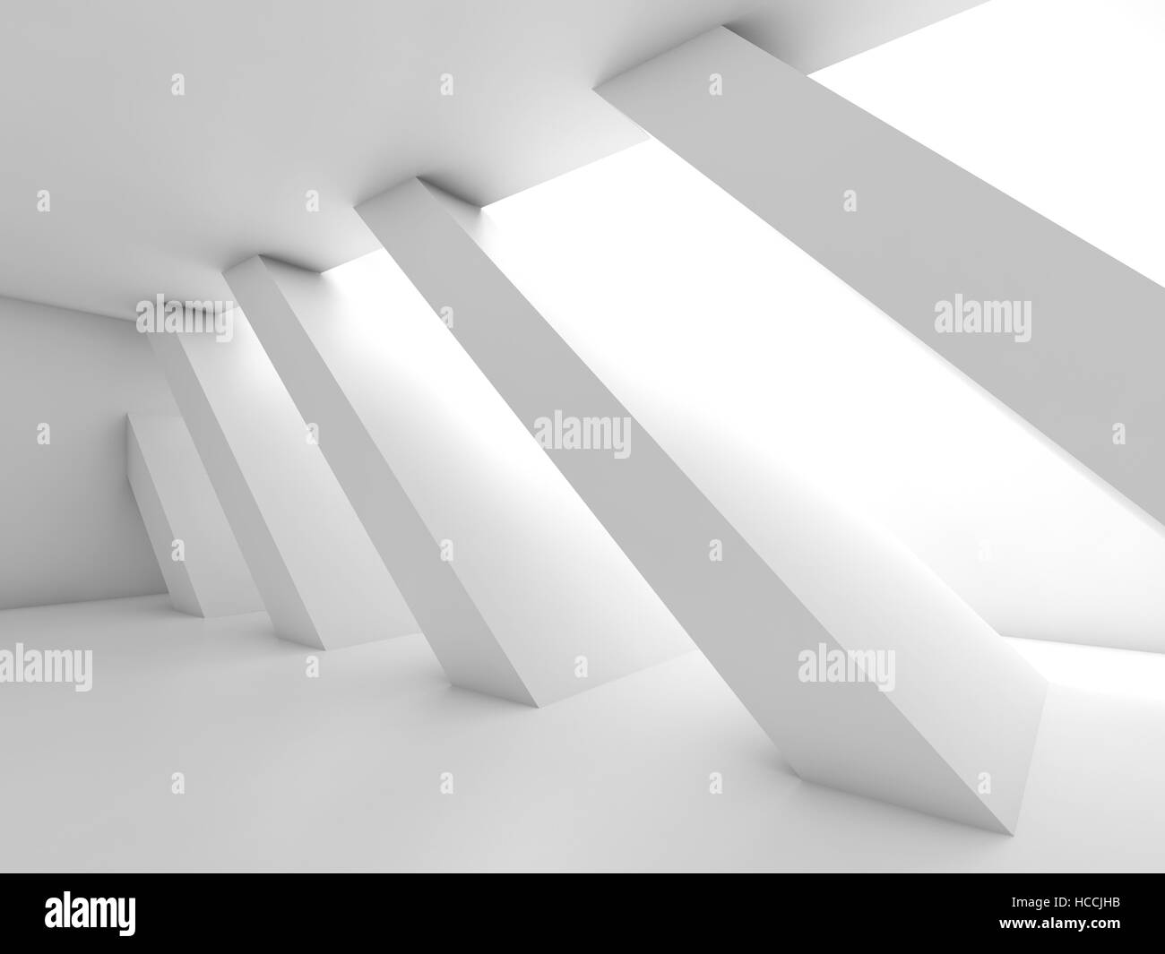 Abstract empty room with diagonal columns in a row, blank white ...