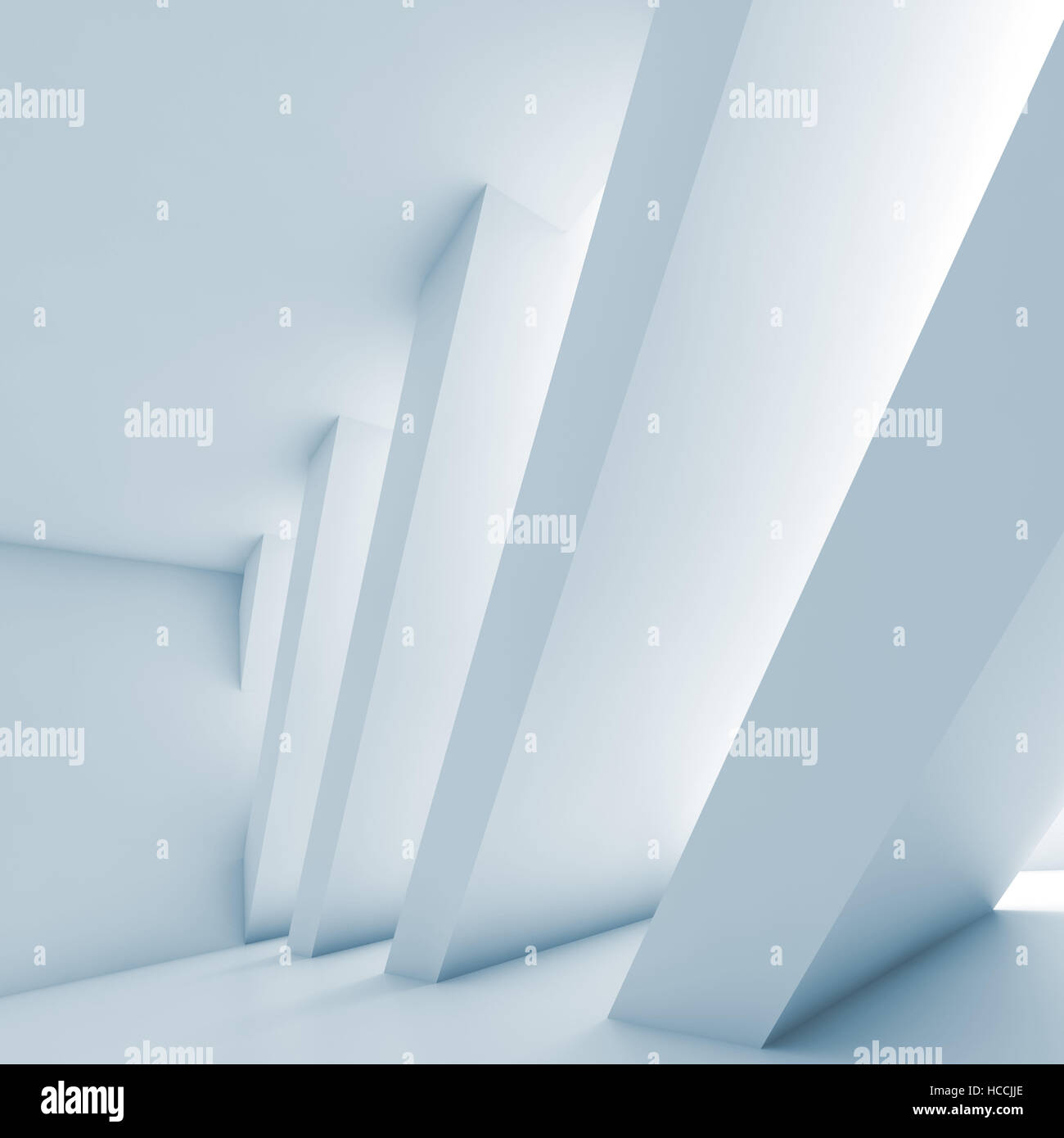 Abstract empty room, diagonal columns in a row, blank white interior ...