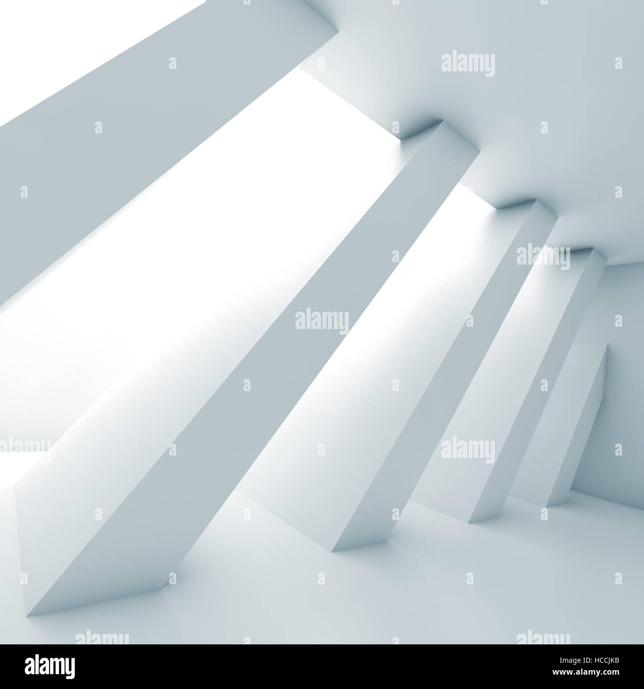 Abstract white empty room, diagonal columns in a row, blank interior ...