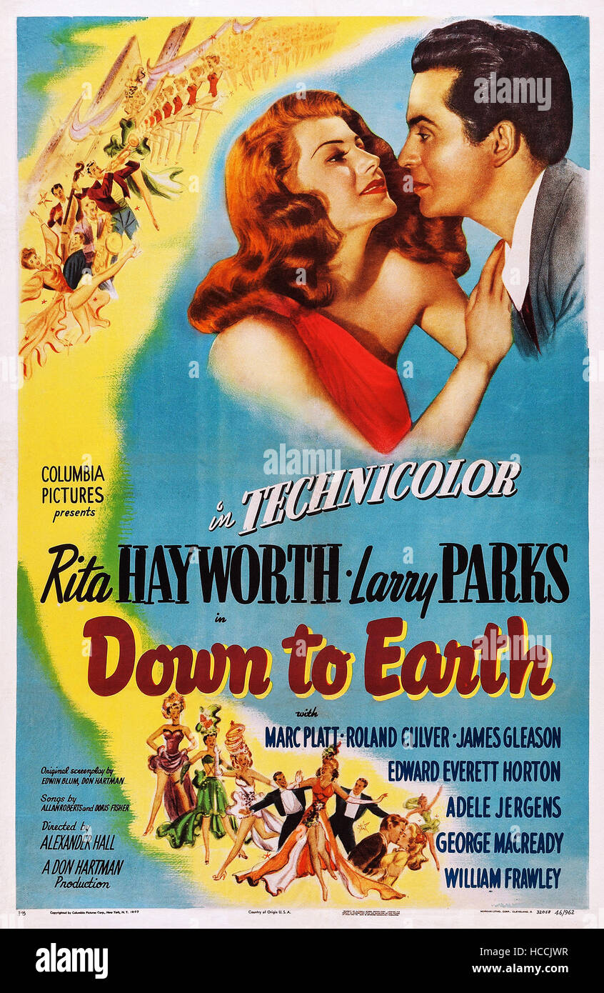 DOWN TO EARTH, US poster art, from left: Rita Hayworth, Larry Parks ...