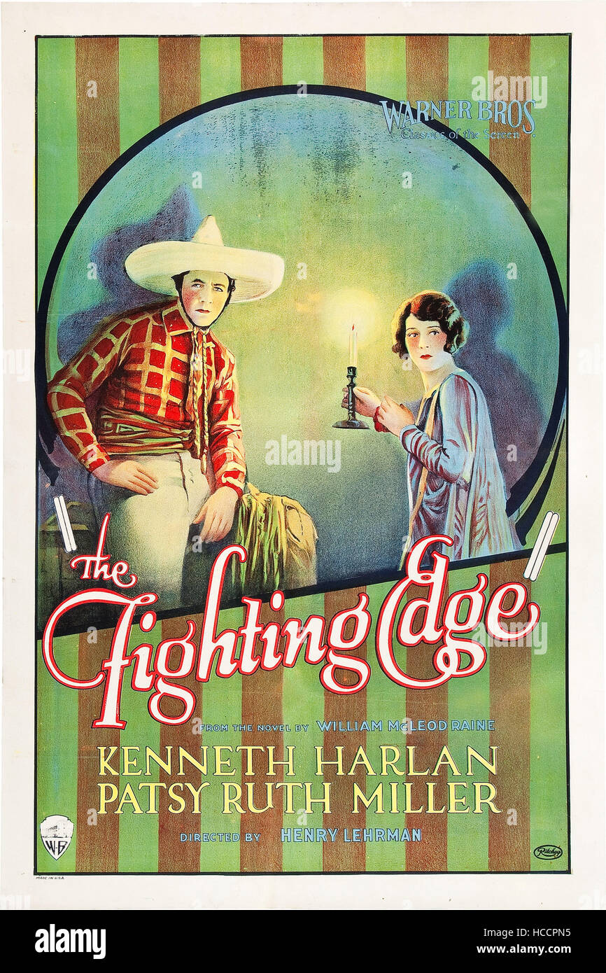 THE FIGHTING EDGE, l-r: Kenneth Harlan, Patsy Ruth Miller on poster art ...