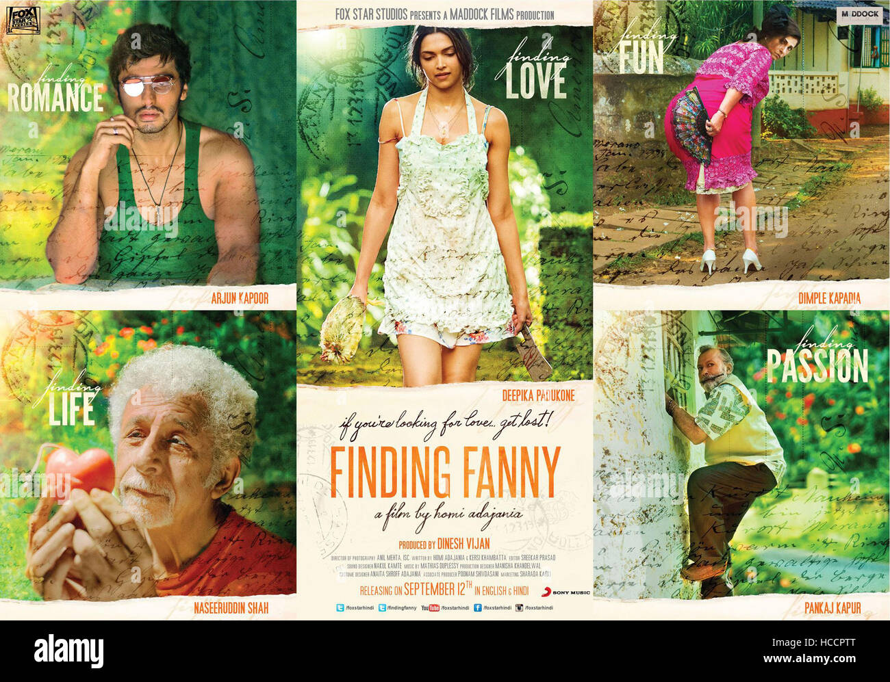 FINDING FANNY, poster art, from left: Arjun Kapoor (top), Naseeruddin ...
