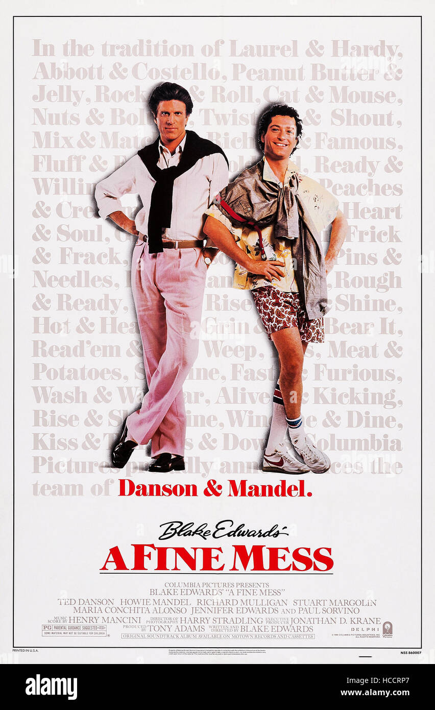 A FINE MESS, US poster art, from left: Ted Danson, Howie Mandel, 1986 ...