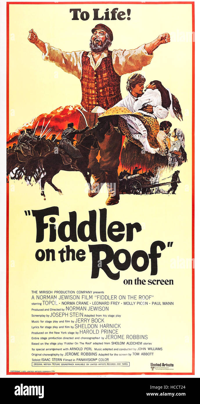 FIDDLER ON THE ROOF, US poster art, Topol, (center), 1971 Stock Photo ...