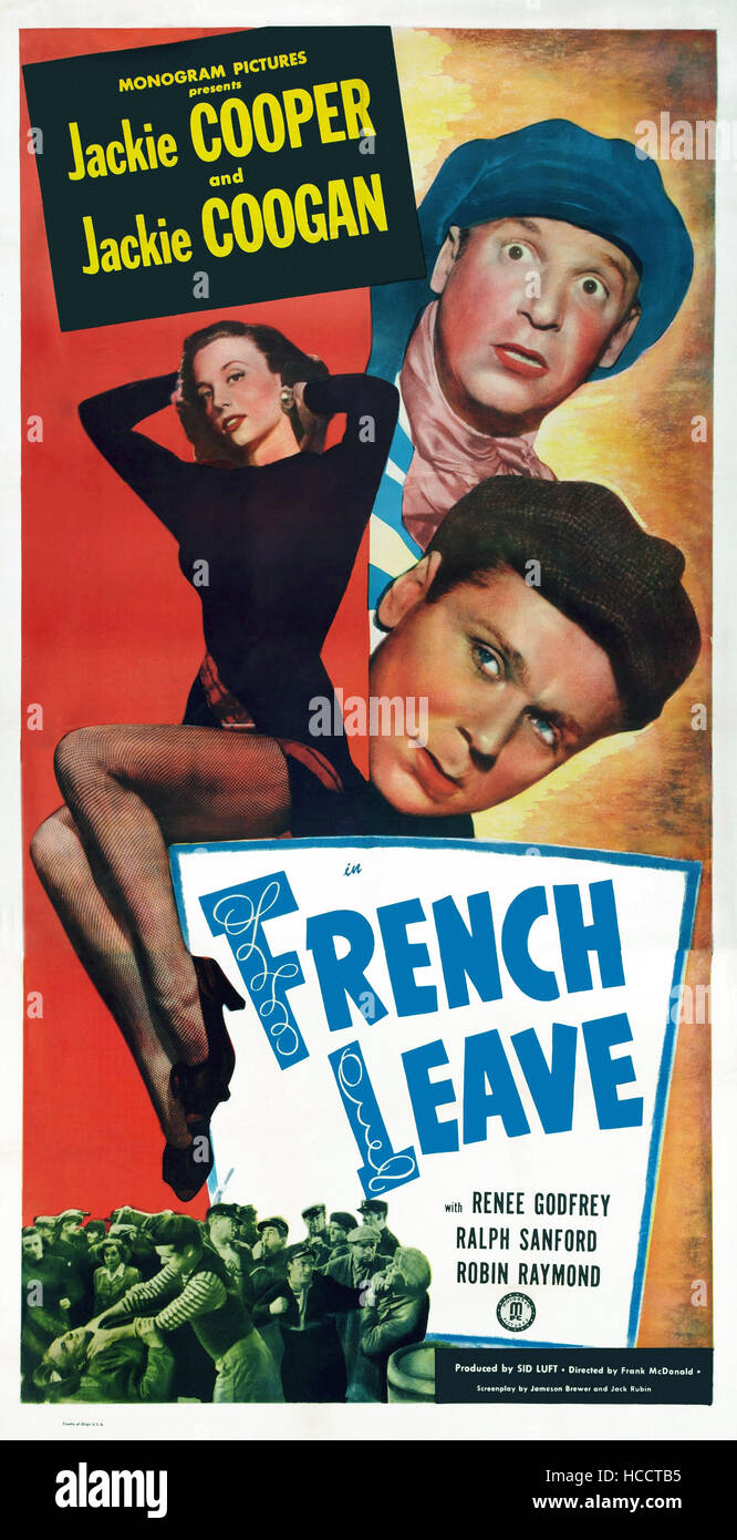 FRENCH LEAVE, US poster art, from left: Renee Godfrey, Jackie Coogan ...