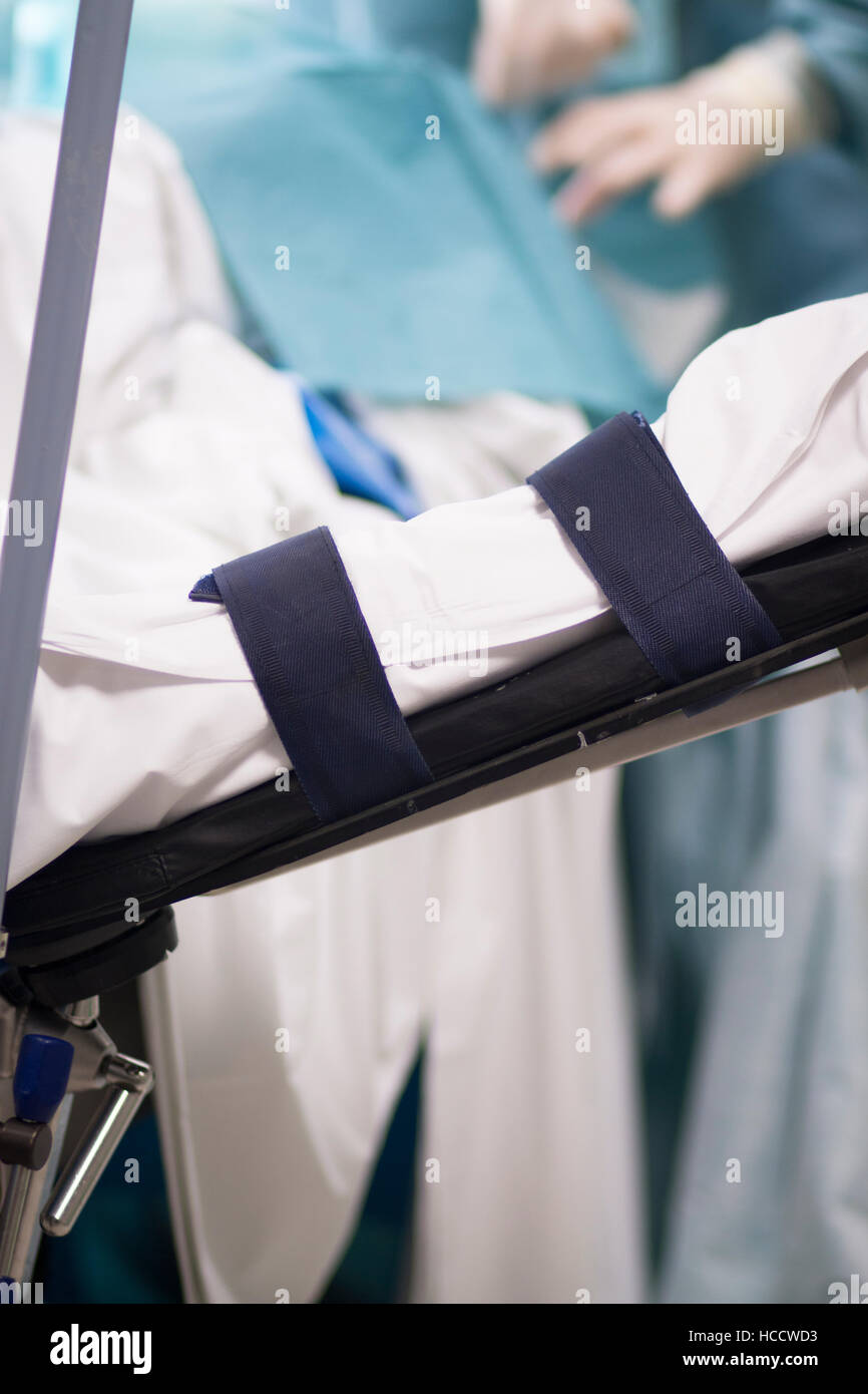 Hospital bed in surgery in operating emergency room during operation ...