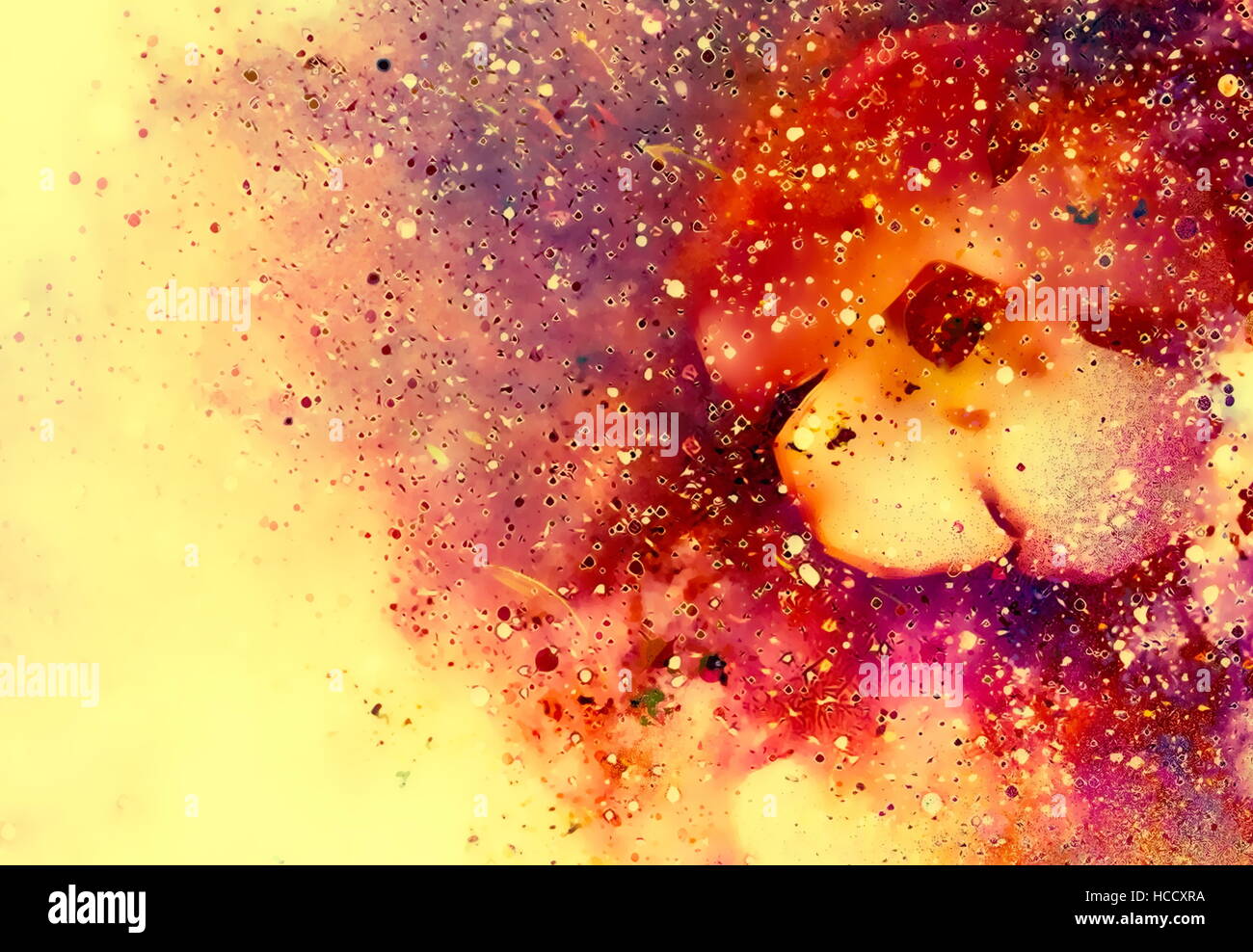 Cosmic space with flower, color galaxy background, computer collage ...