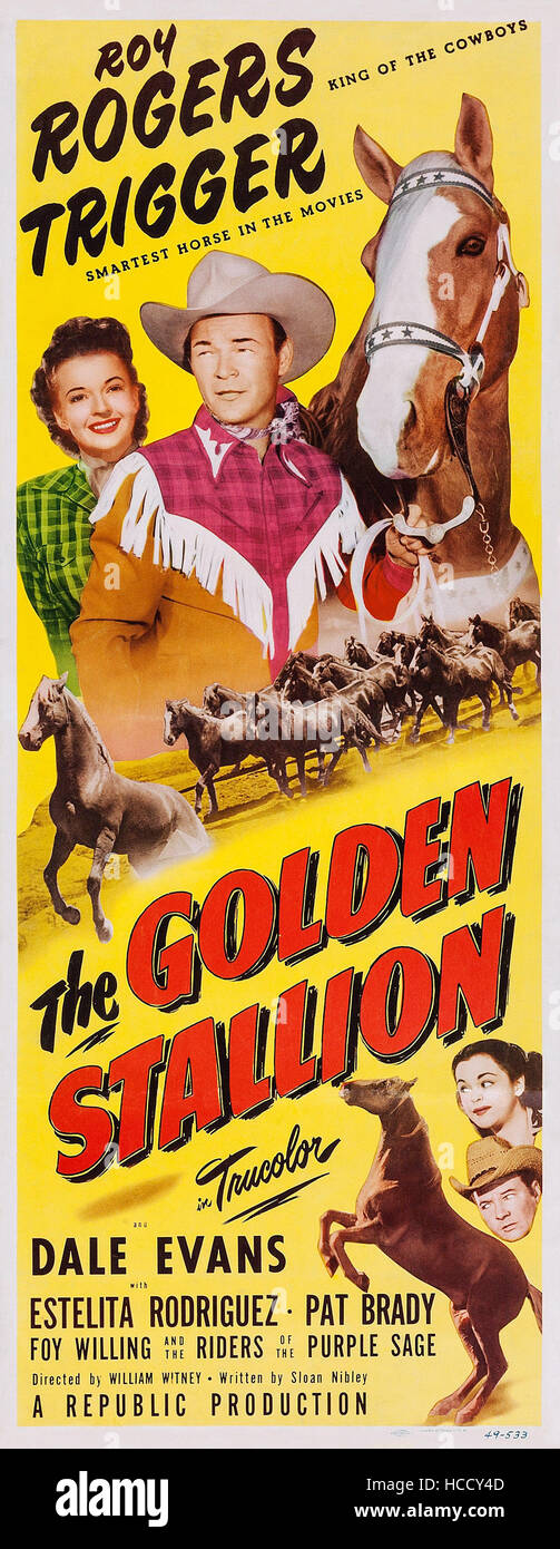 THE GOLDEN STALLION, US poster art, top from left: Dale Evans, Roy ...