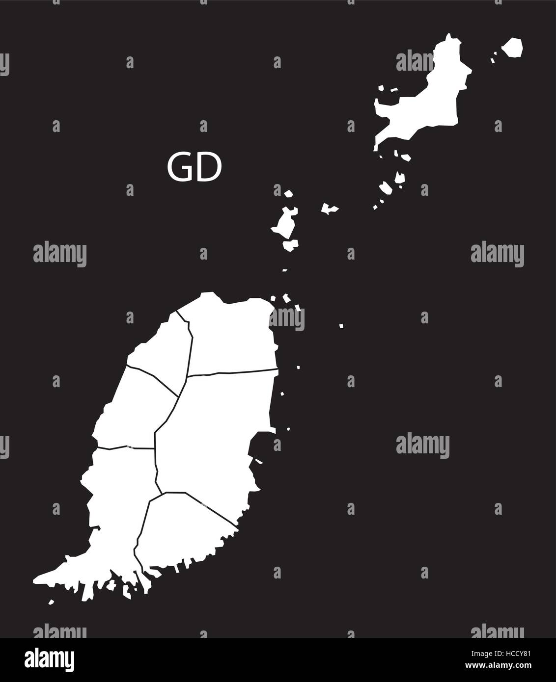 Grenada with parishes Map black country illustration Stock Vector Image ...