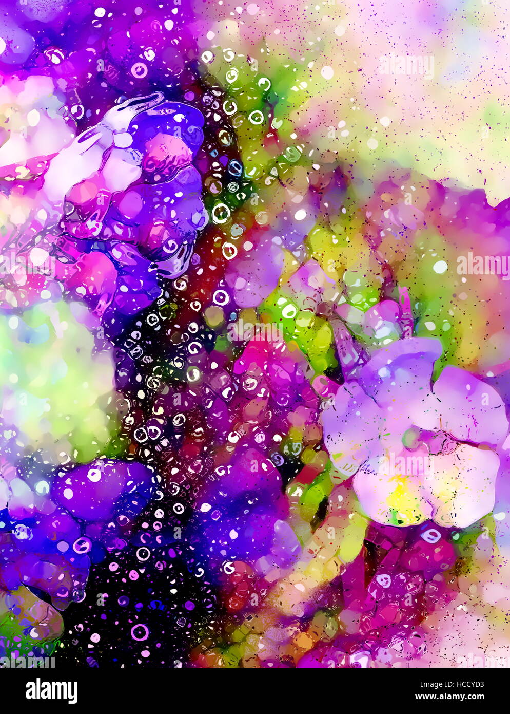 beautiful abstract collage with flower motive and sprinkling bubbles ...