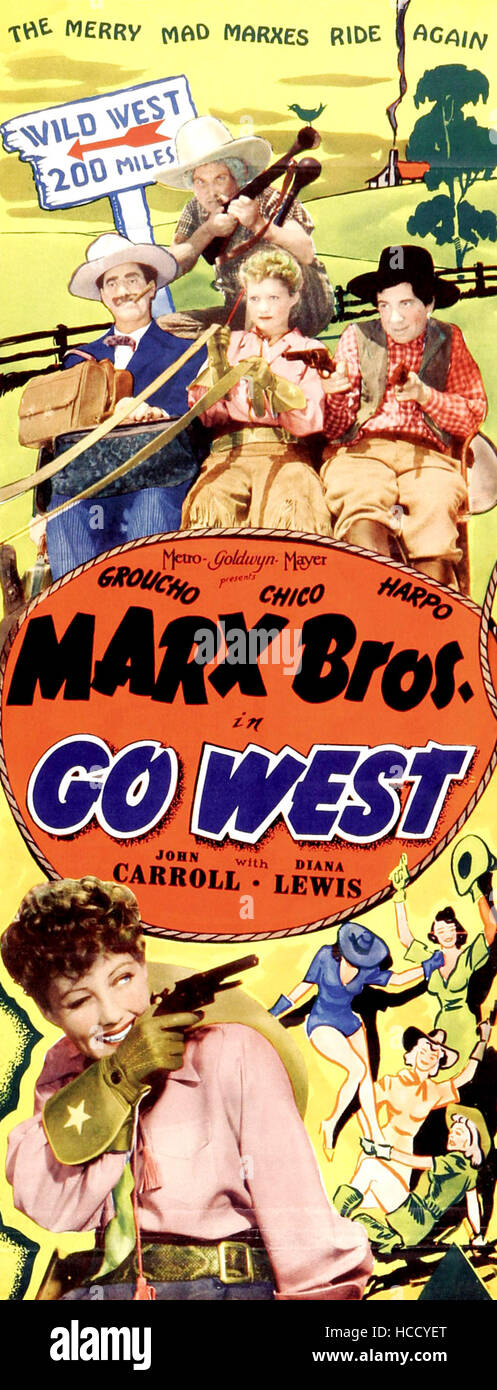 GO WEST, top from left: Groucho Marx, Harpo Marx, Diana Lewis, Chico ...