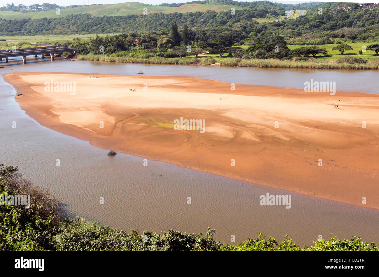Sand Island in lagoon with low water level and coastal river landscape in South Africa Stock ...