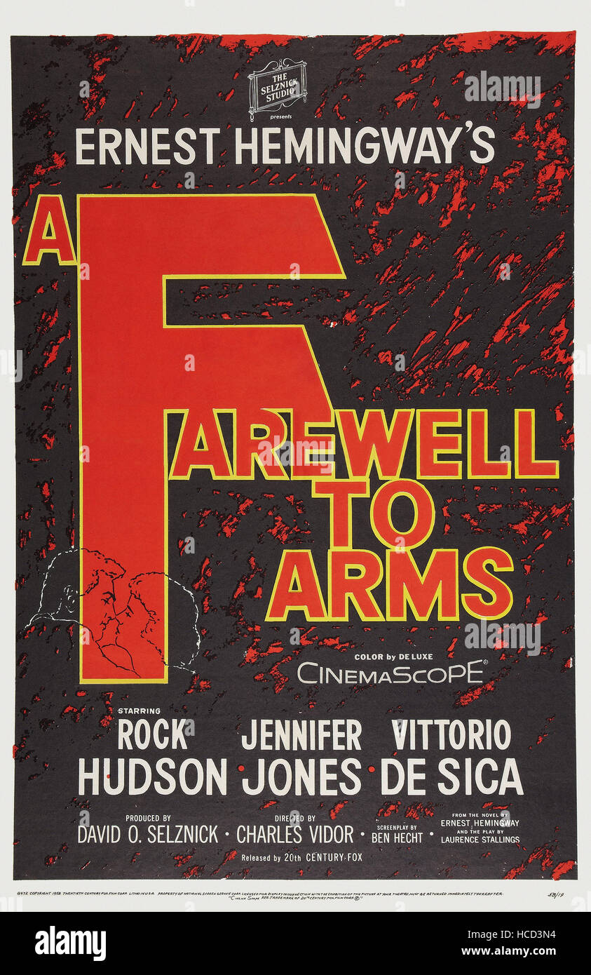 A FAREWELL TO ARMS, US poster art, 1957. TM & Copyright ©20th Century ...