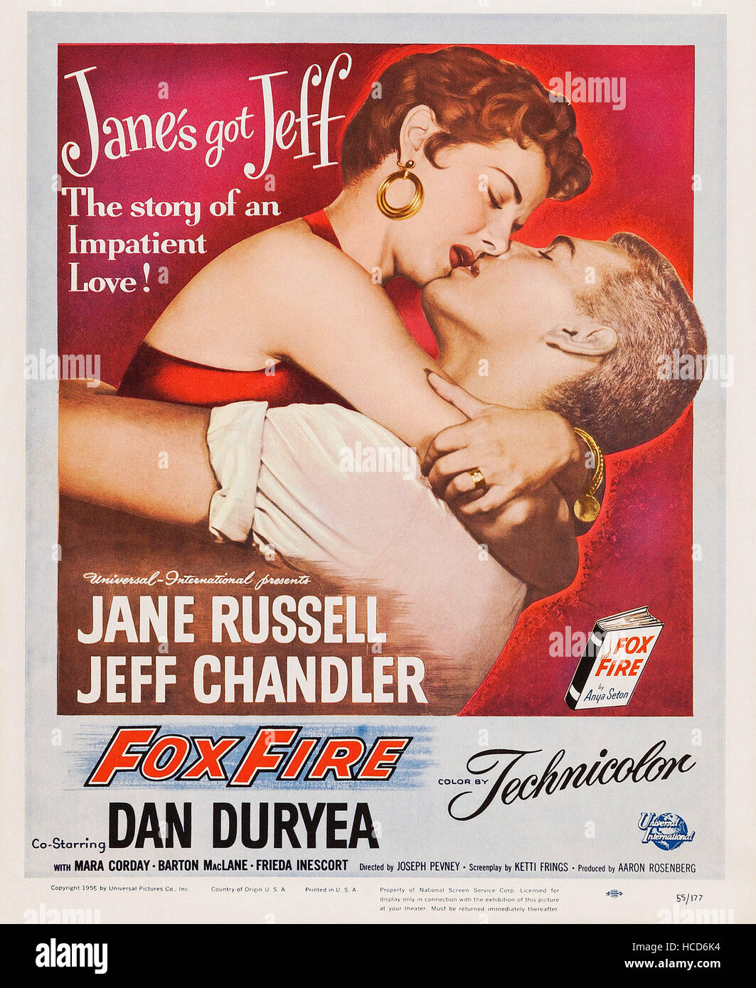 FOXFIRE, US poster art, from left: Jane Russell, Jeff Chandler, 1955 Stock Photo - Alamy