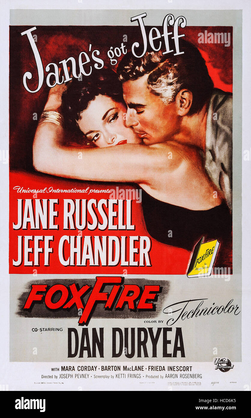 FOXFIRE, US poster, from left: Jane Russell, Jeff Chandler, 1955 Stock Photo - Alamy