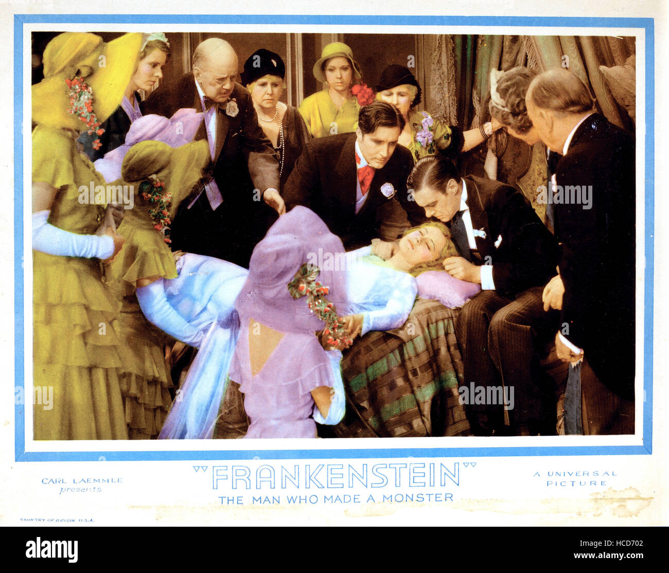 FRANKENSTEIN, lobbycard, Frederick Kerr (bald, left), John Boles (red ...