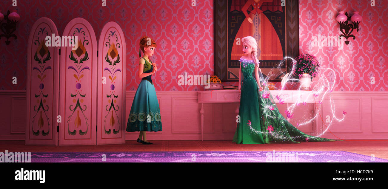FROZEN FEVER, from left: Anna (voice: Kristen Bell), Elsa (voice: Idina ...