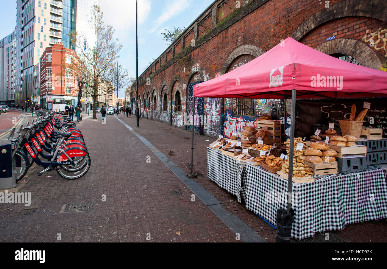 City street bread stall in Shoreditch London Stock Photo - Alamy