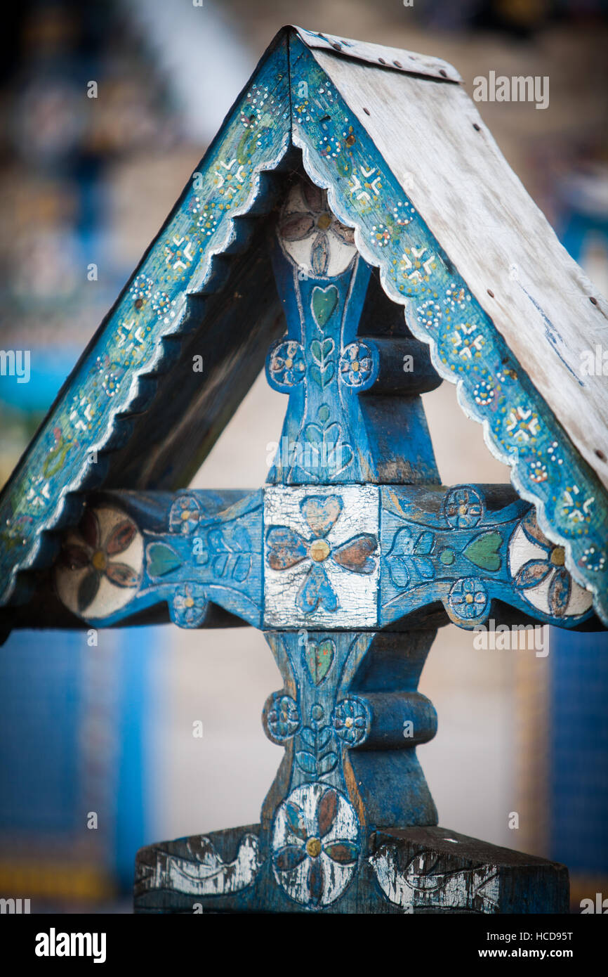 Image of a traditional painted cross in Sapanta, Romania, in a ...