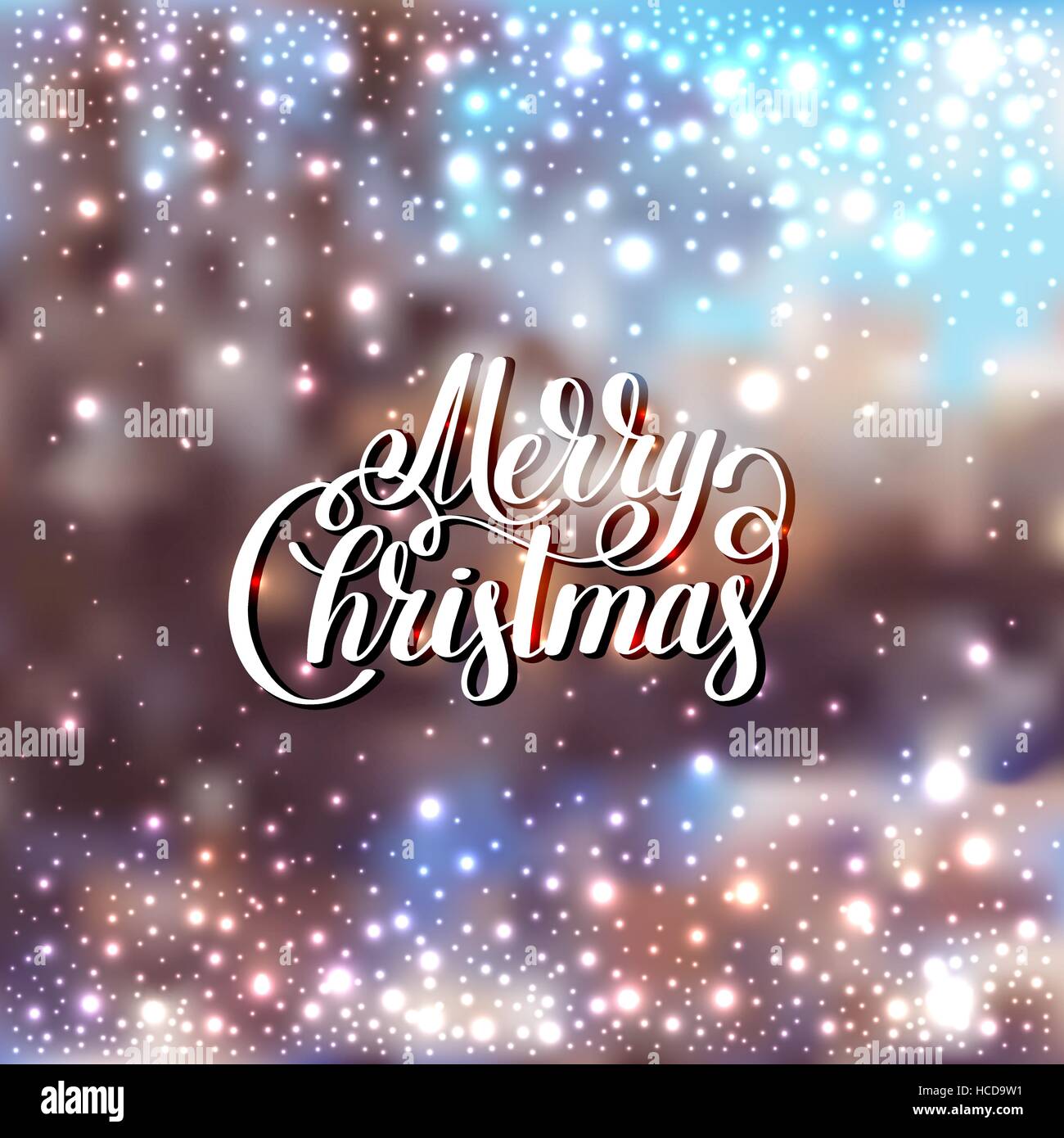 winter design with holiday lights and handwritten lettering merr Stock ...