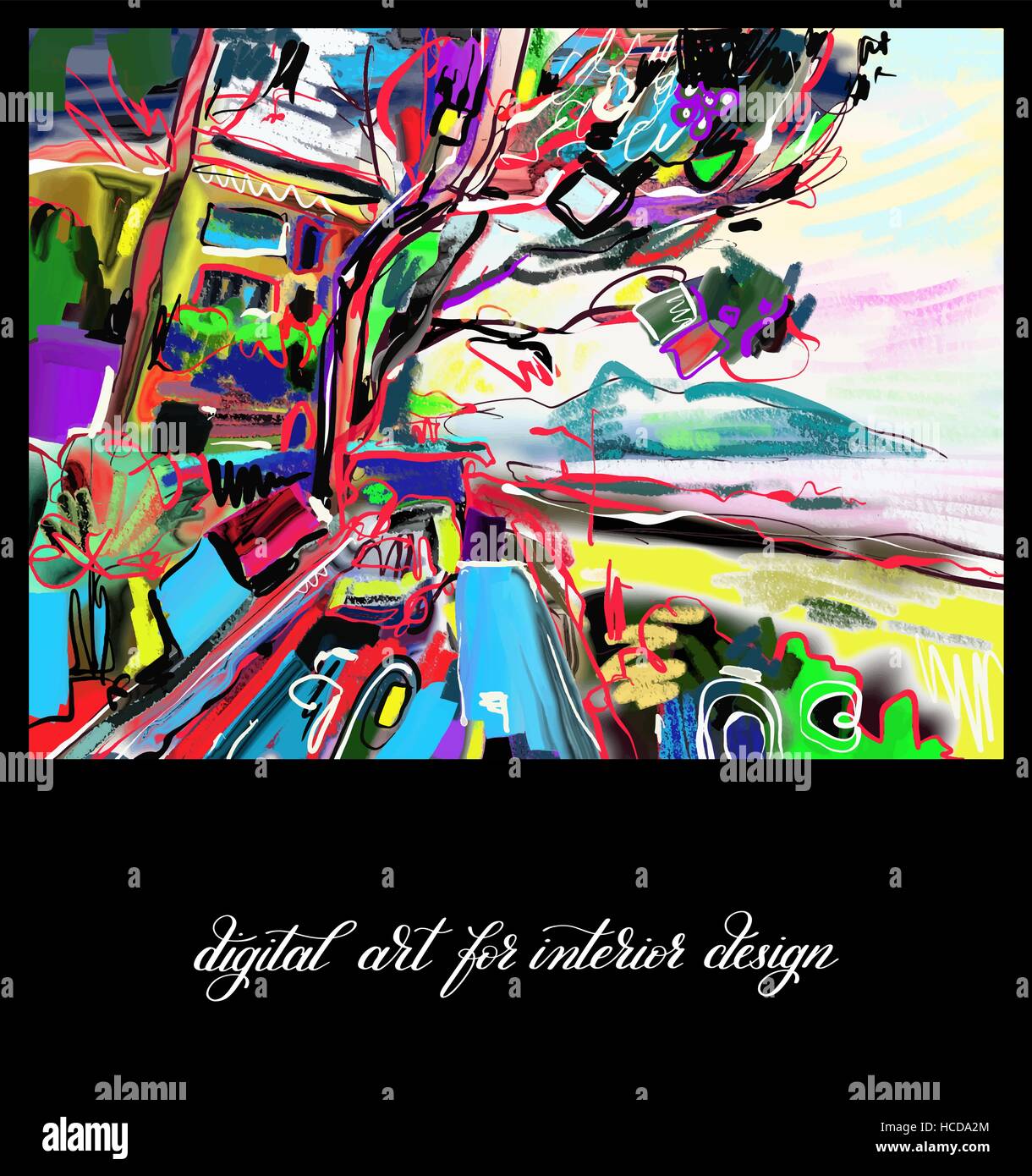 original contemporary digital landscape painting artwork to prin Stock ...