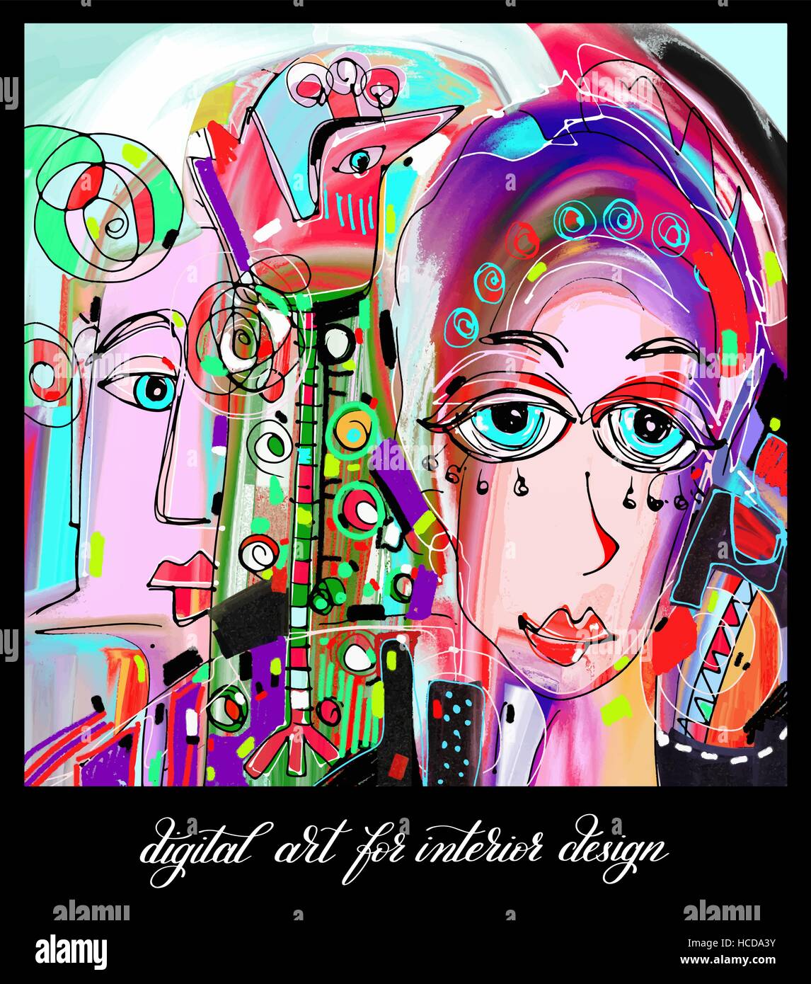 original contemporary digital painting of human face women portr Stock ...
